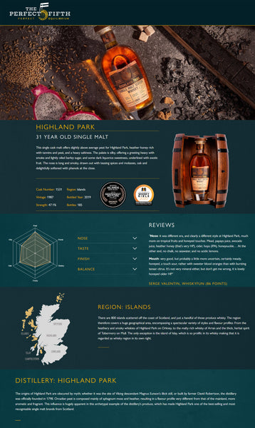 Highland Park 31 Year Distilled 1987 Bottled 2019 (The Perfect Fifth E ...